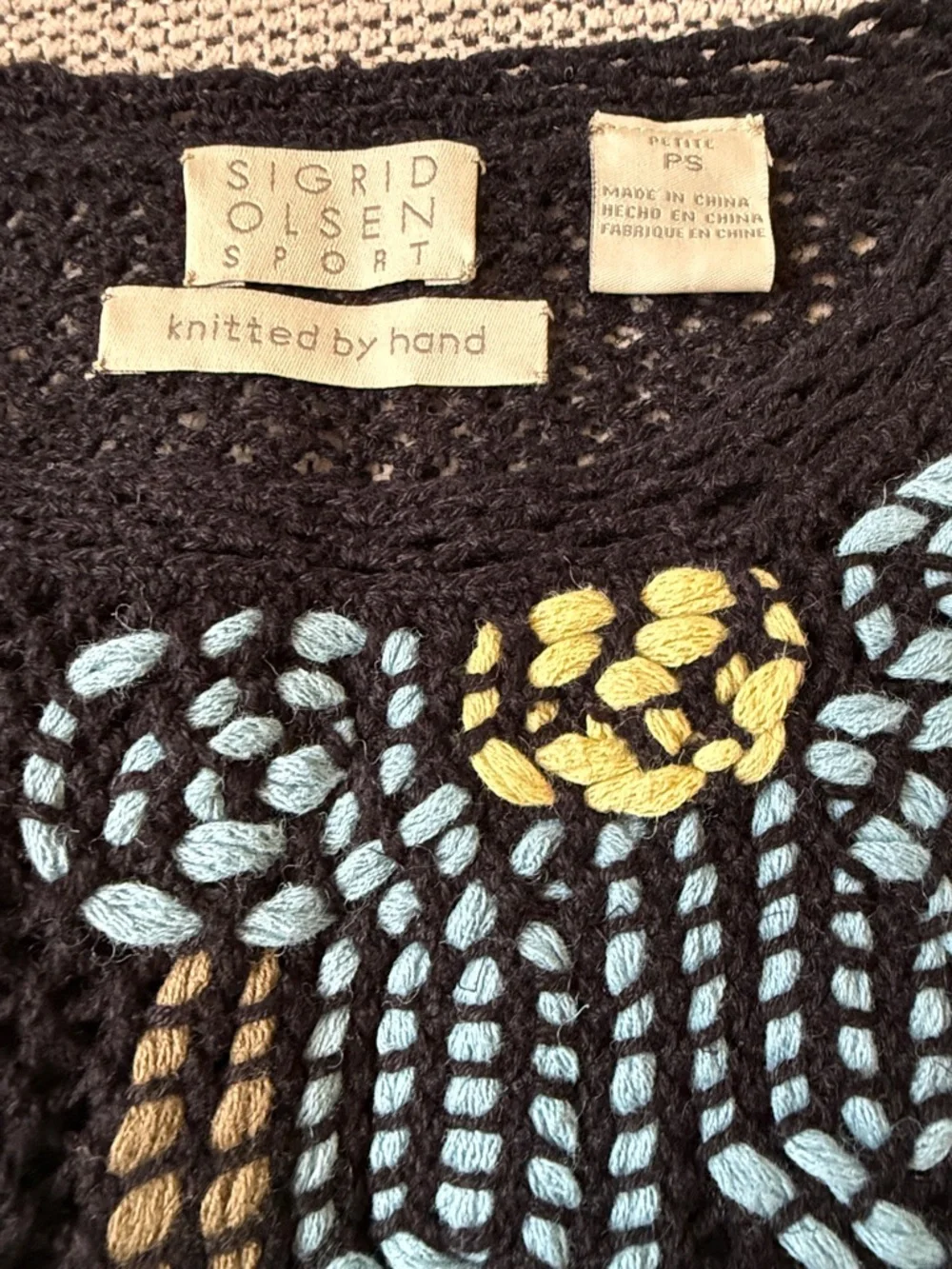 Sigrid Olsen | Sweaters | Sigrid Olsen Black Openknit Sweater With Blue ...